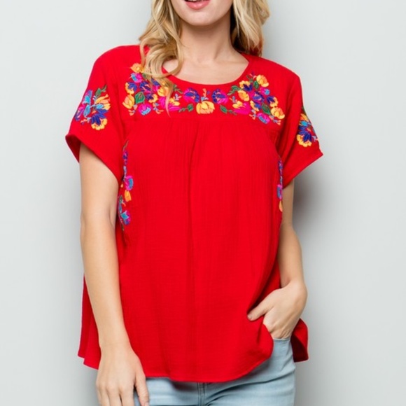 Tops | Daisy Boho Chic Floral Top Red | Poshmark